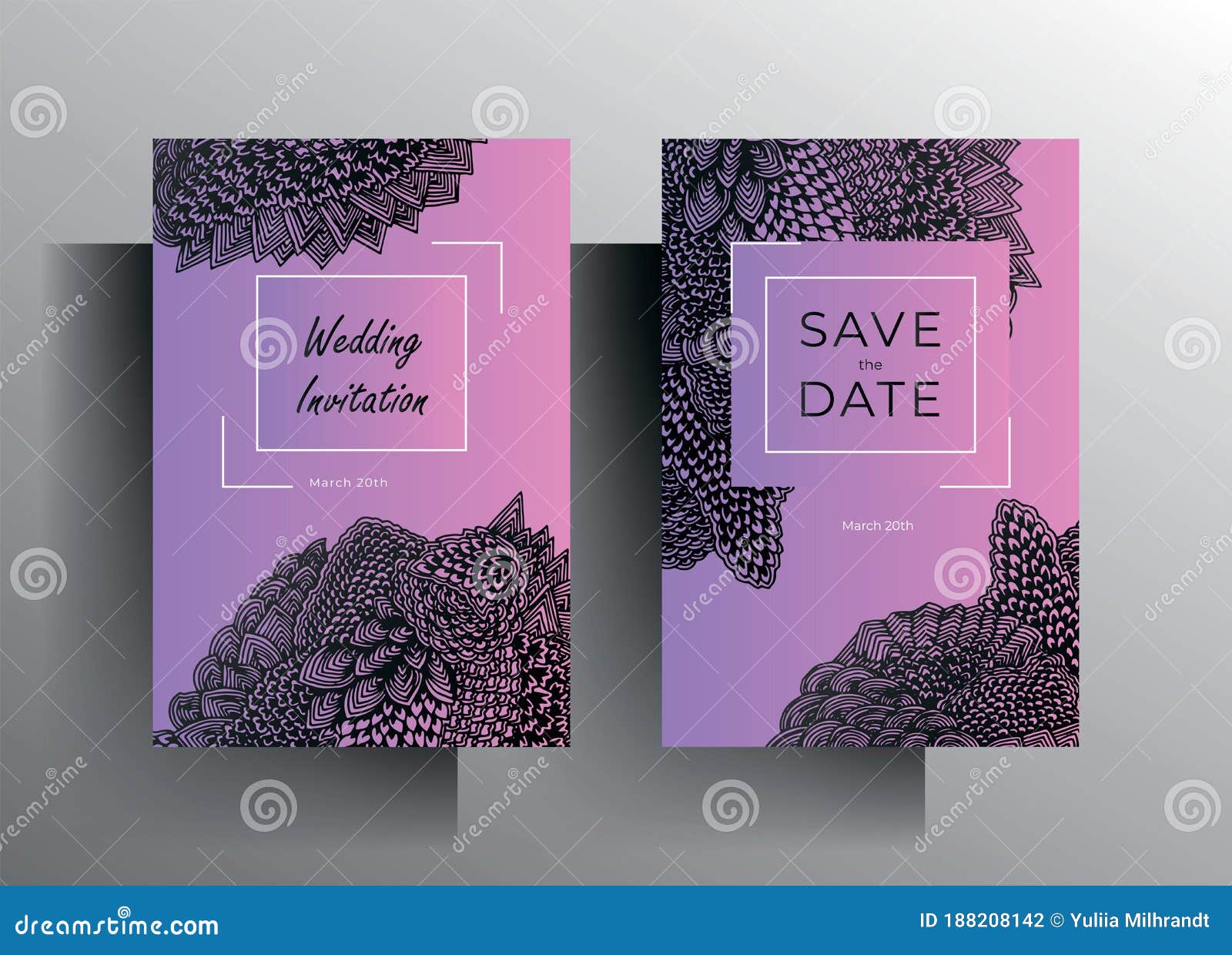Design Wedding Invitation Postcard Template. Hand Drawn Texture ...