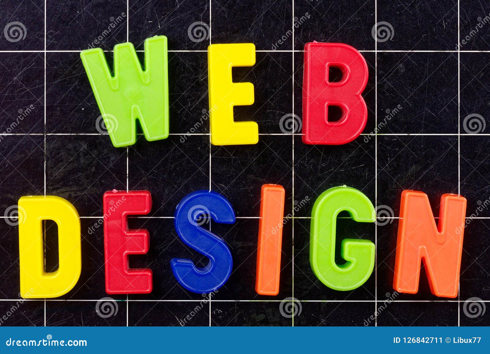 Web Design Text with Magnetic Colorful Letters on Blackboard Stock ...