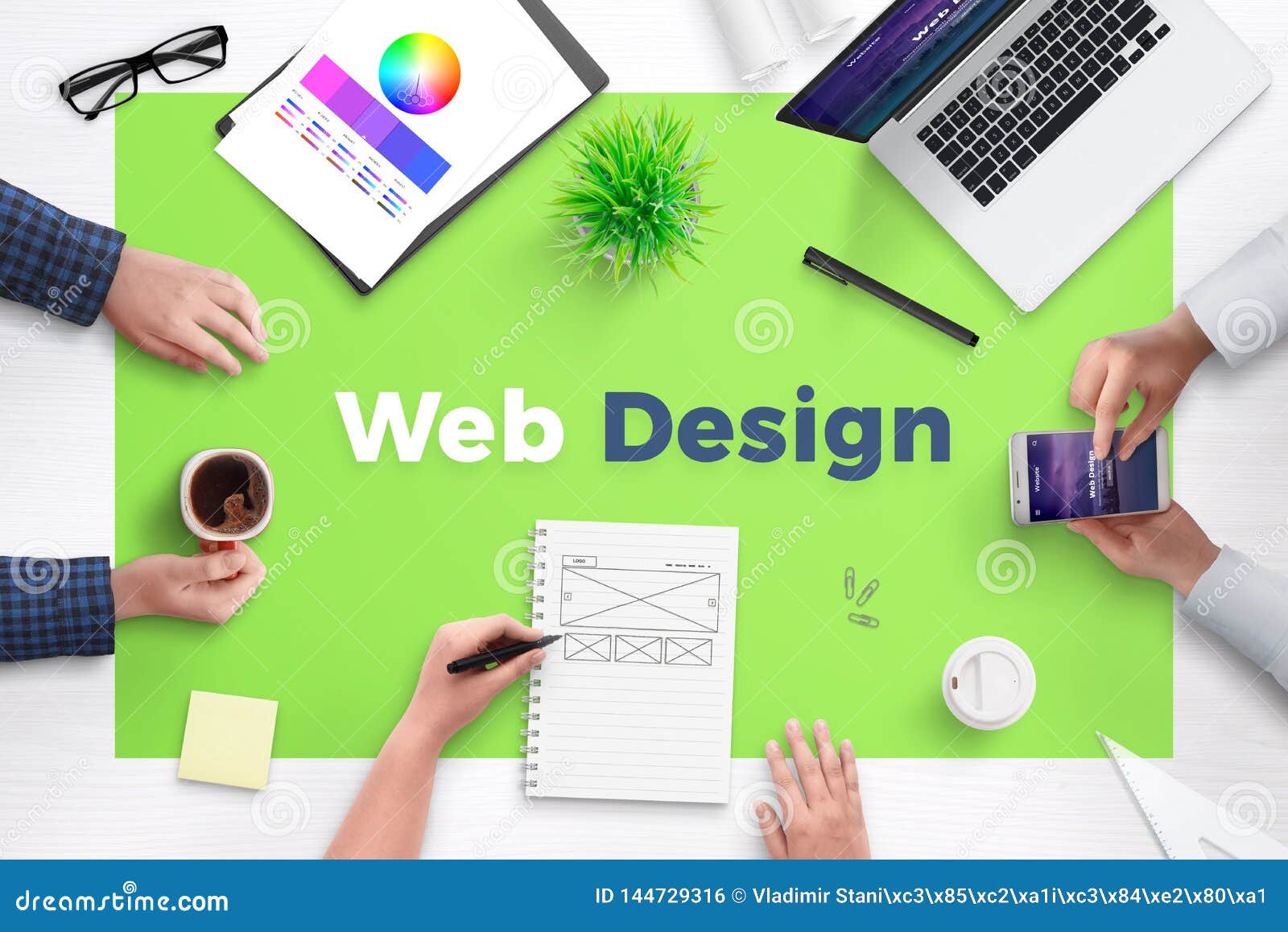 Web Design Text on Office Desk. Concept of Web Development Team Work ...