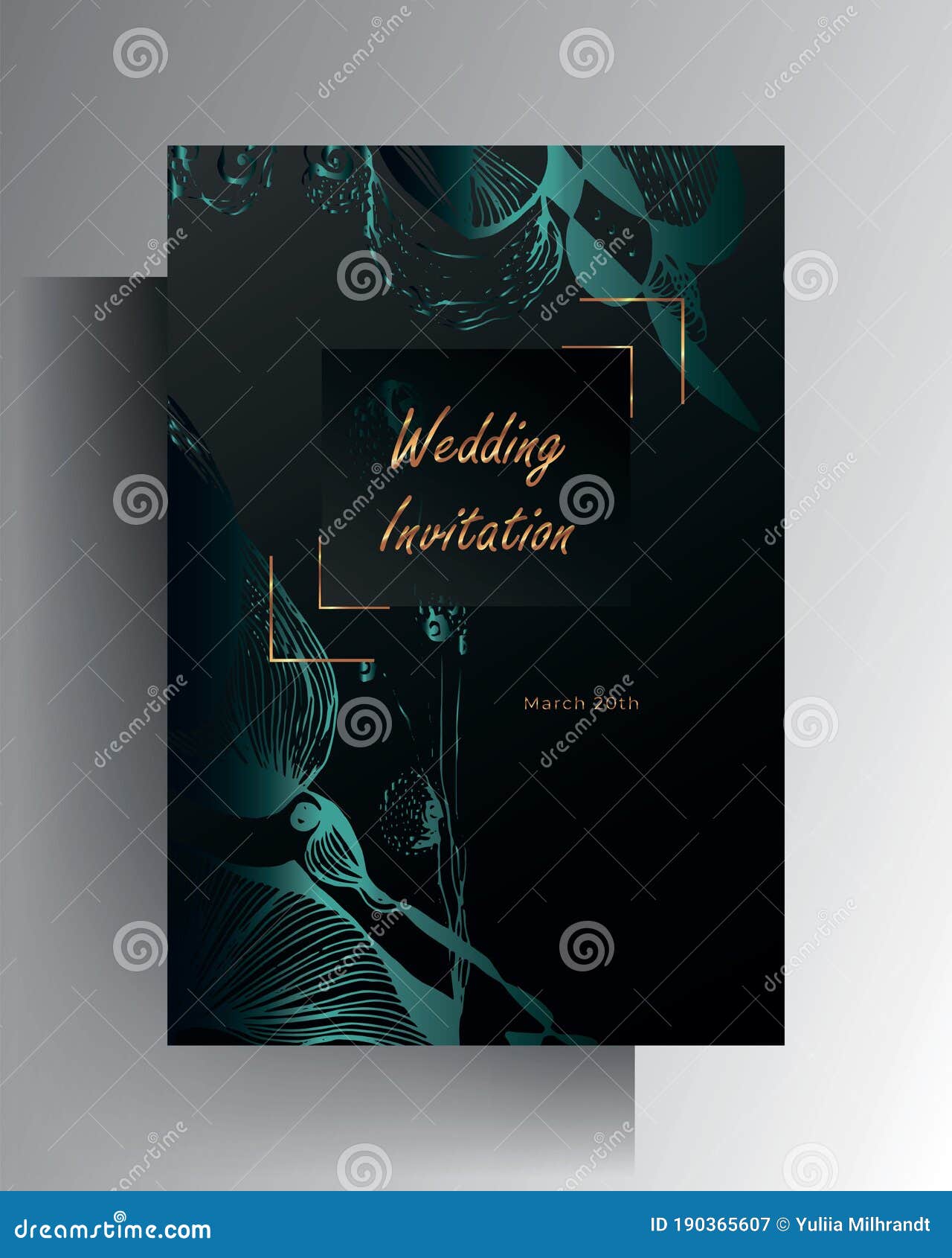 Design Wedding Invitation Card. Turquoise Texture Elements and Golden ...