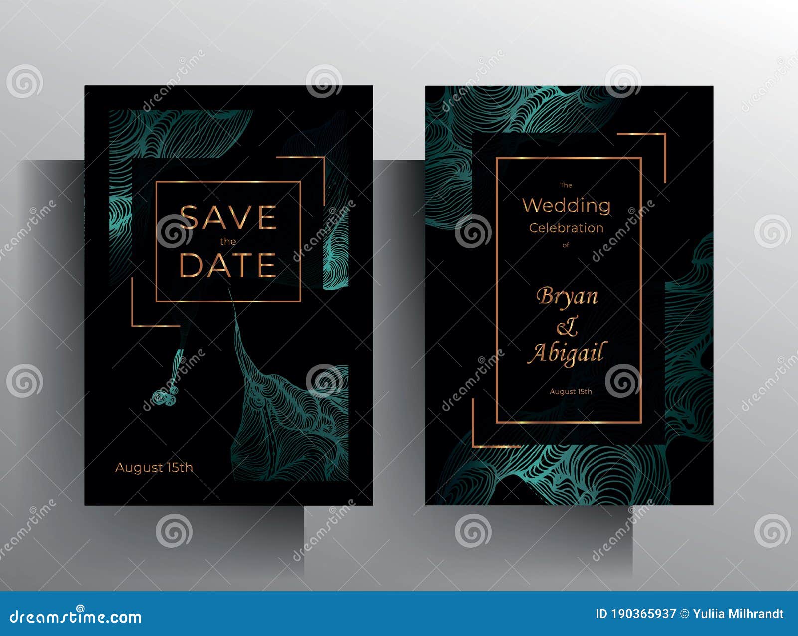 Design Wedding Invitation Template Set. Turquoise Texture Elements and ...