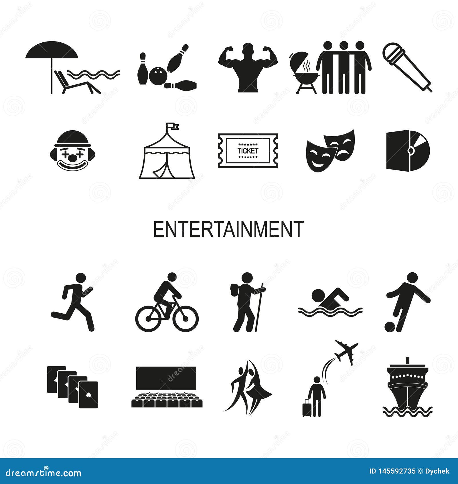 A Set of Icons for Recreation and Entertainment. Simple Vector ...