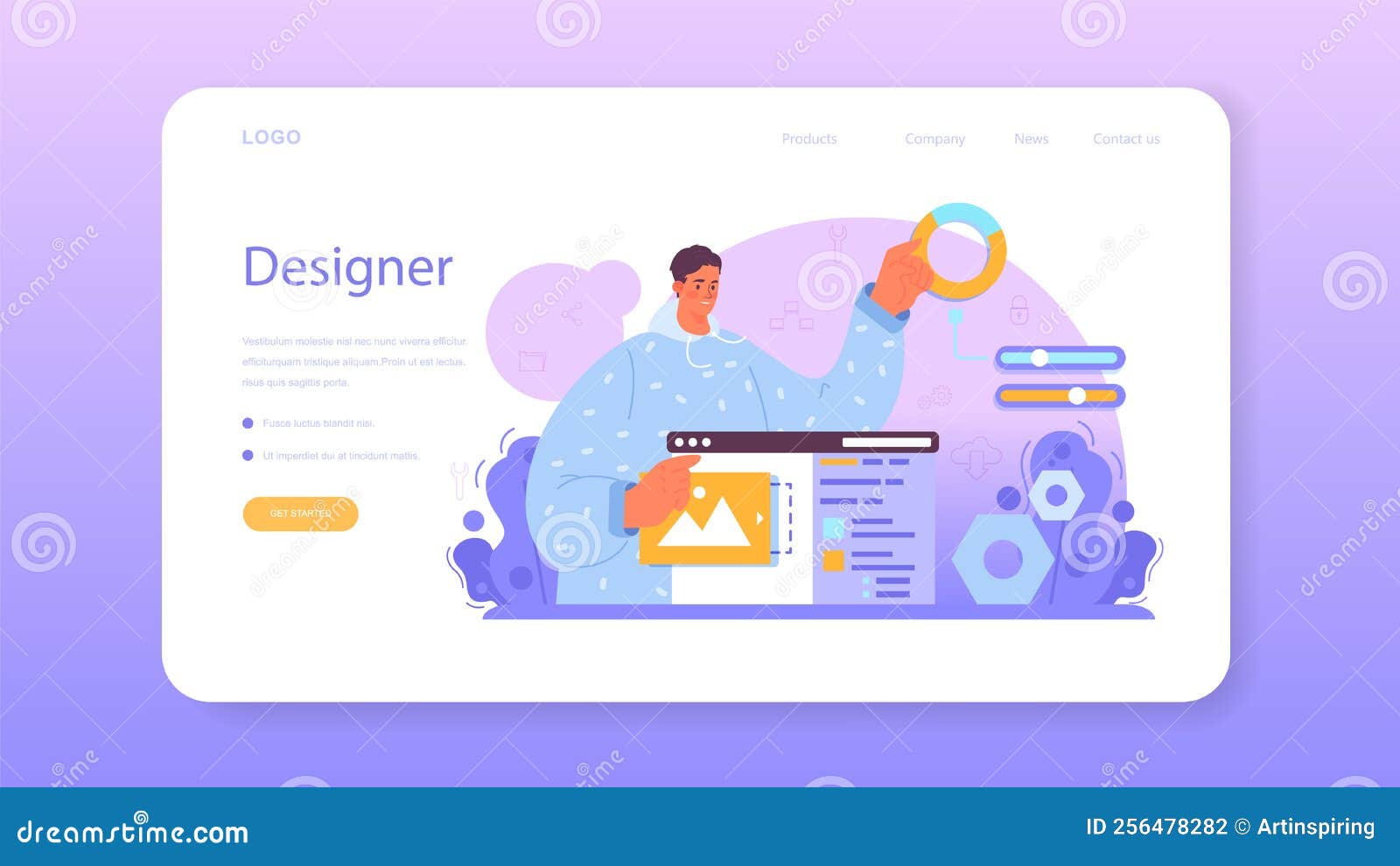 Web Designer Web Banner or Landing Page. Interface and Content Stock ...