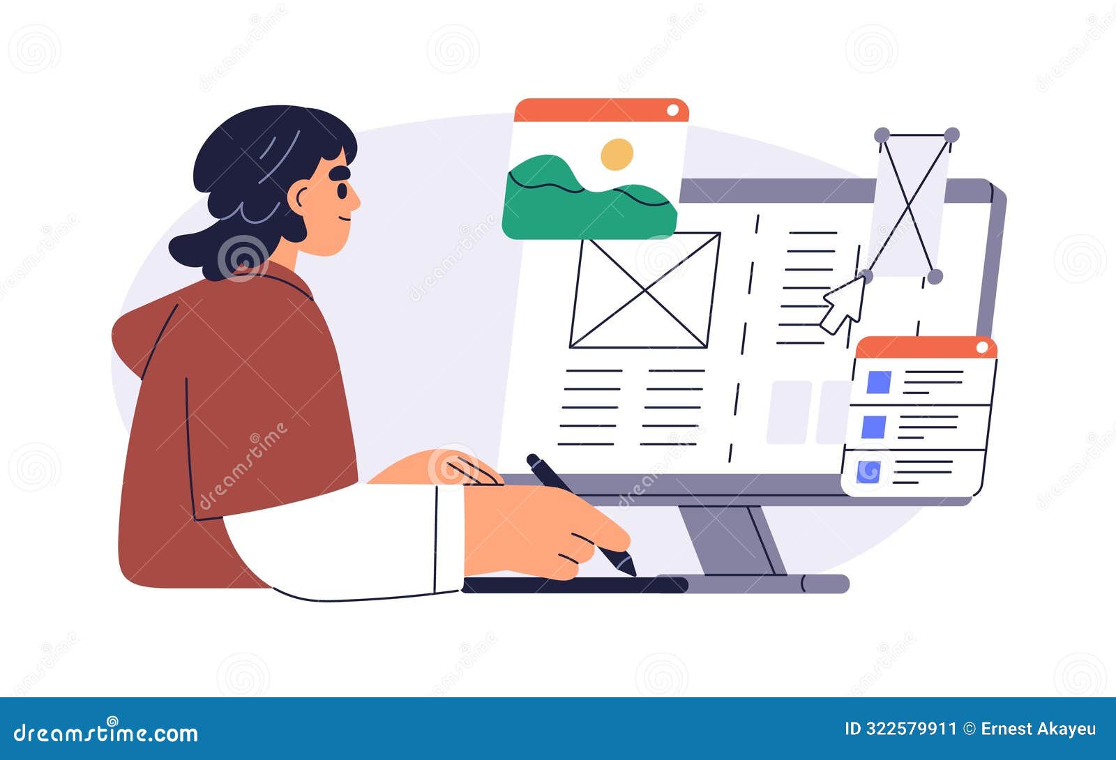 Web Designer Creating Site Layout Developing User Interface And Webpage Design At Computer