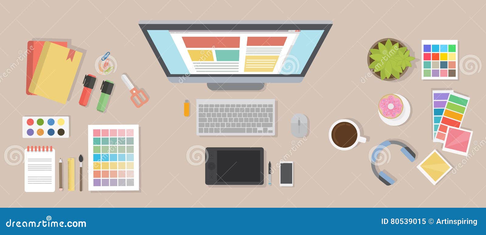 Web designer desk. stock vector. Illustration of digital - 80539015