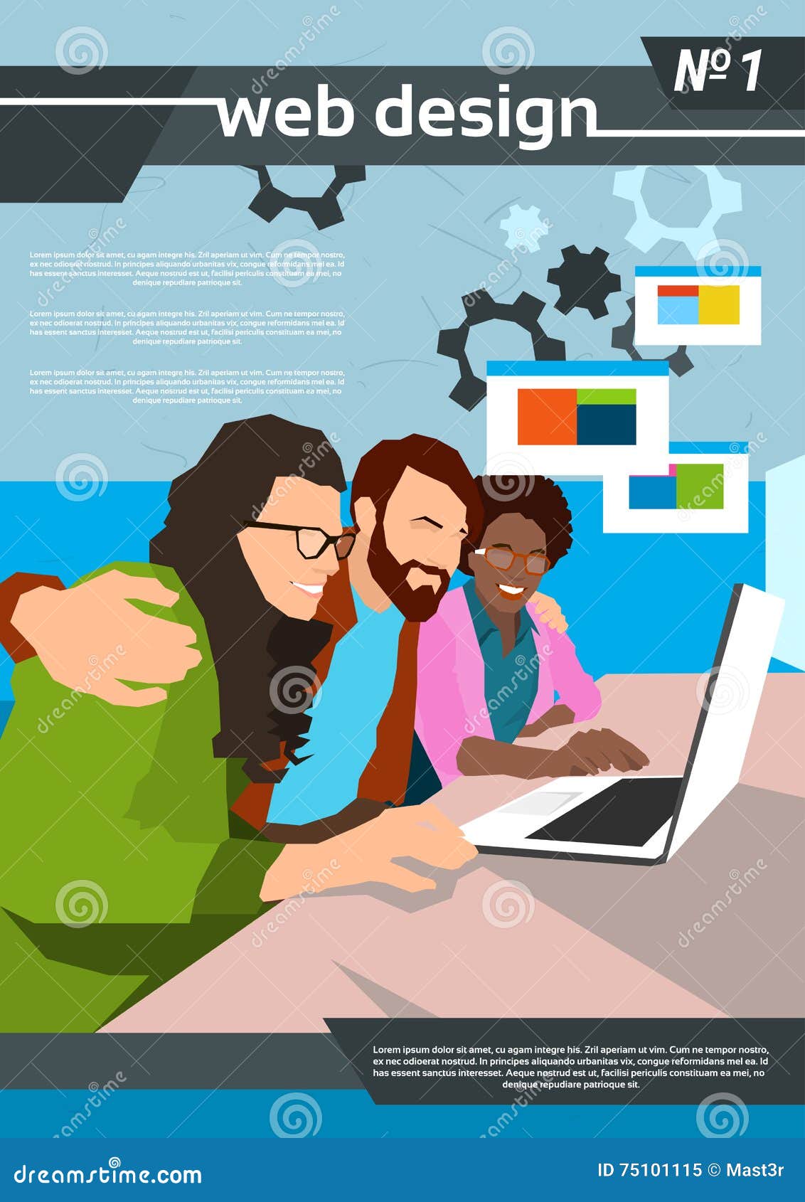 Web Designer Team Work Using Laptop Creative Process Stock Vector ...