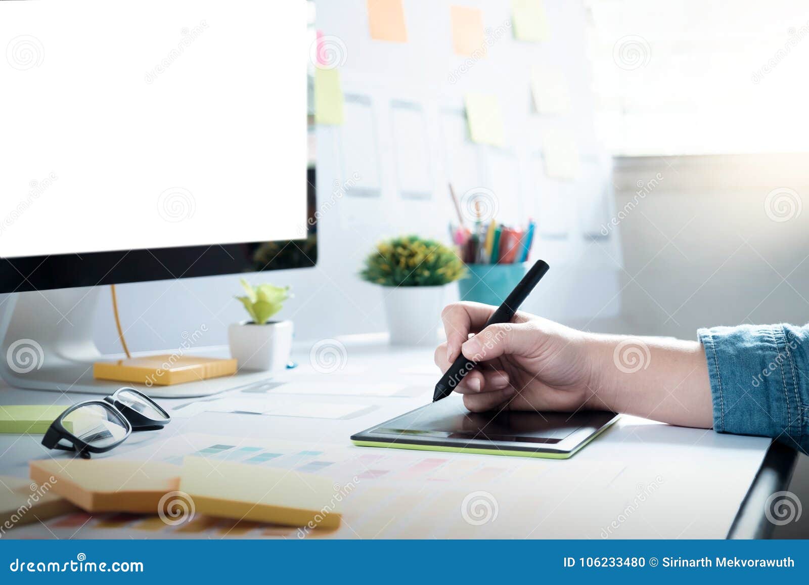 Web Designer, UX UI Designer Working To Design Screen. Stock Photo ...
