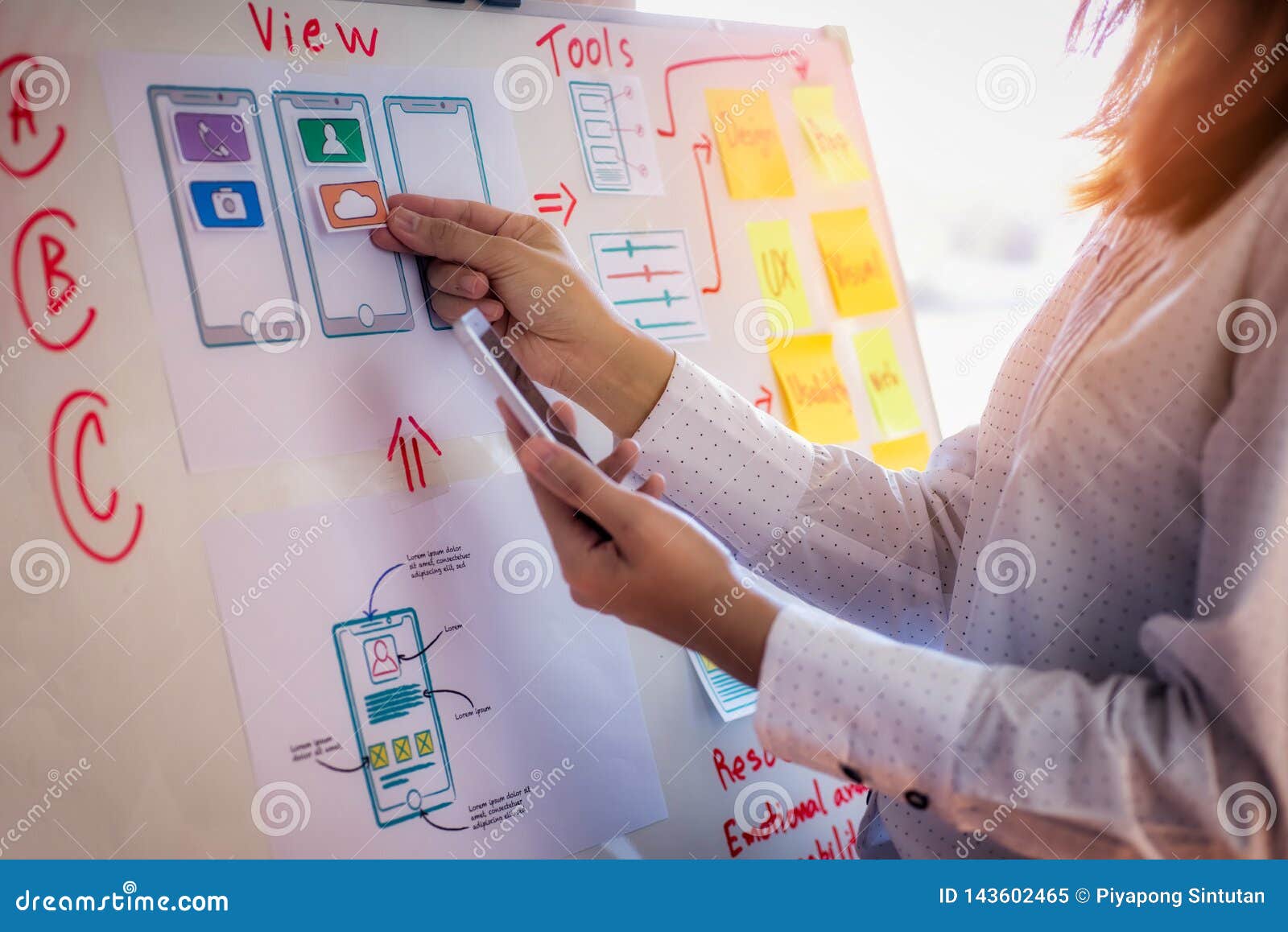 Web Designer Woman Doing Test Sketch Drawing Application for Mobile ...