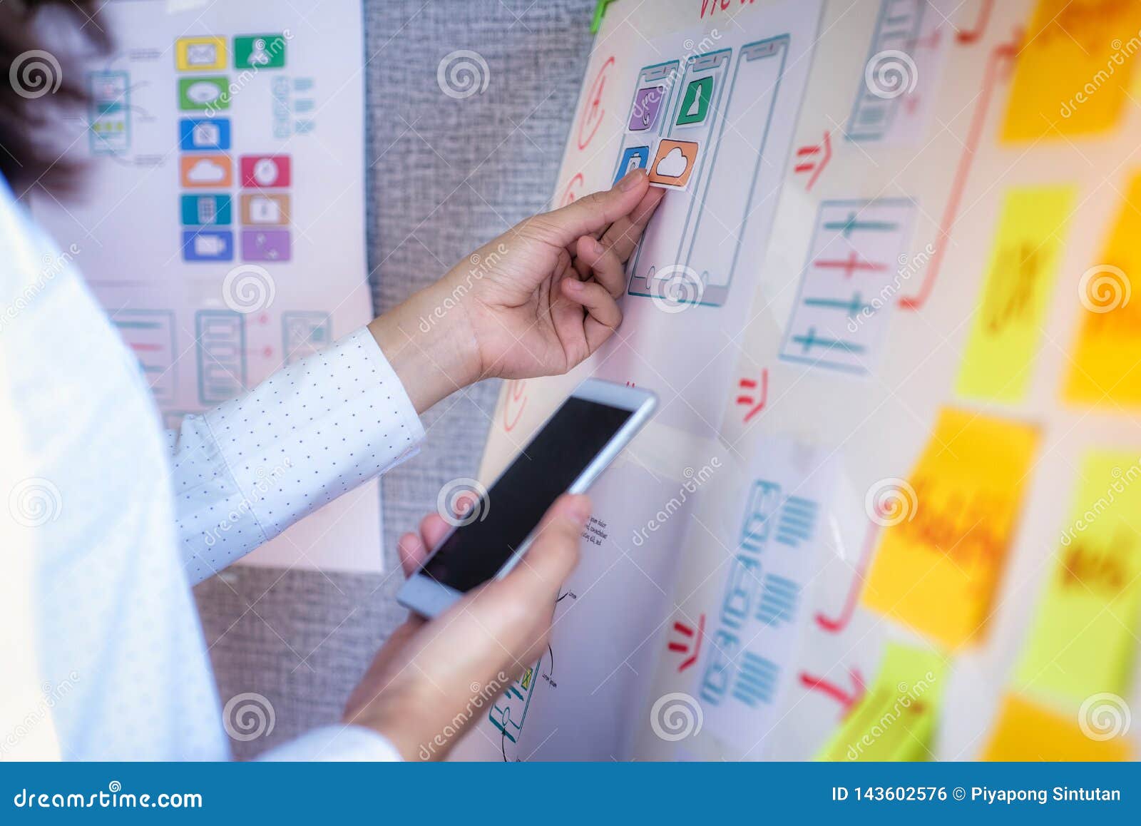 Web Designer Woman Doing Test Sketch Drawing Application for Mobile ...