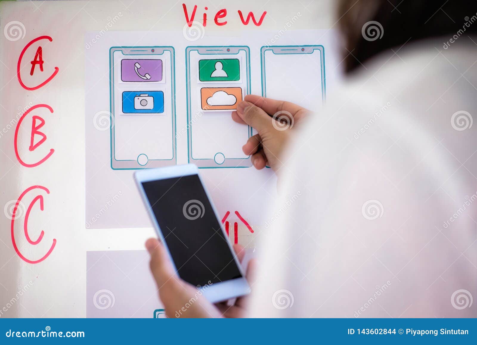 Web Designer Woman Doing Test Sketch Drawing Application for Mobile ...