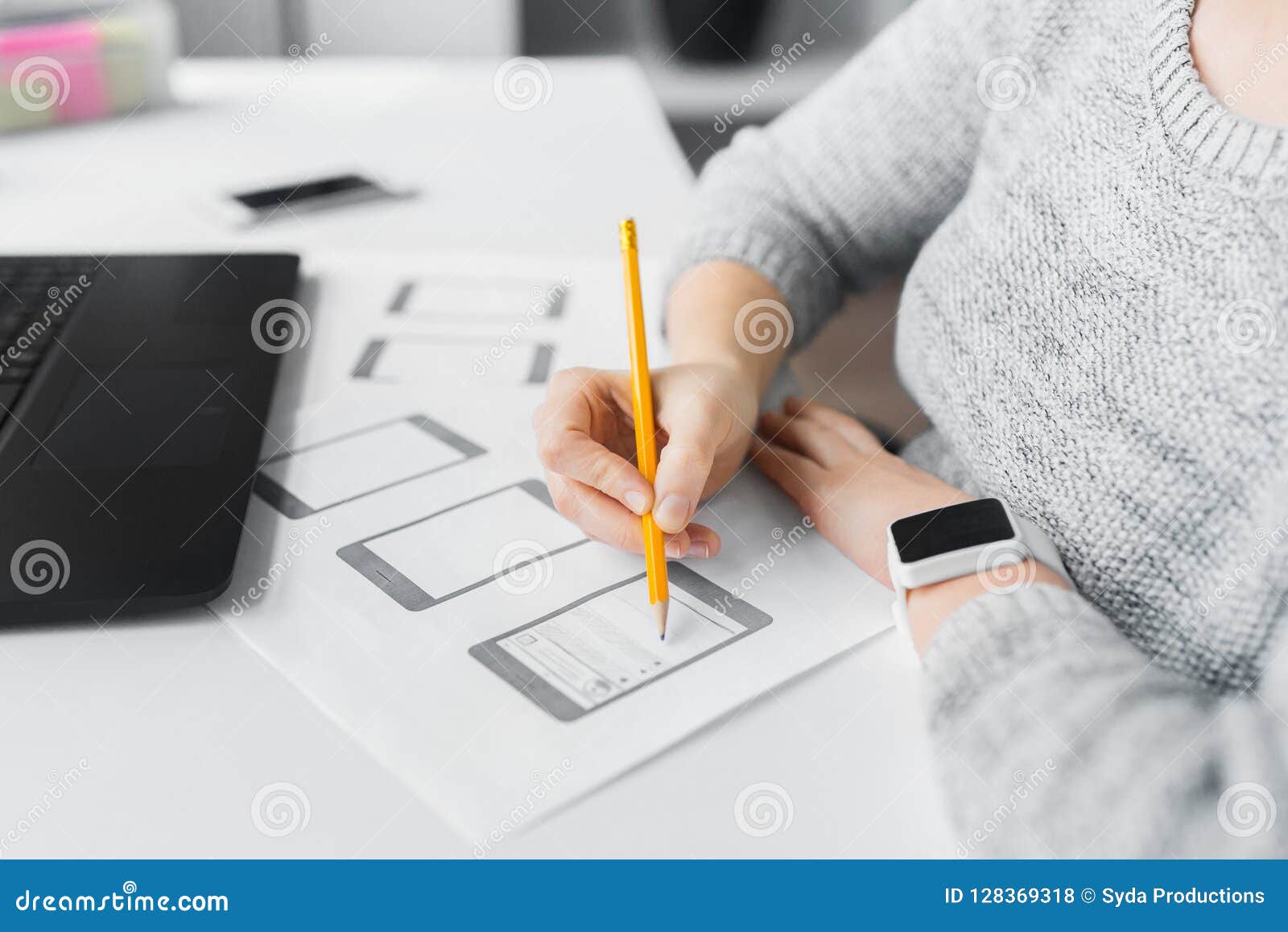 Web Designer Working on User Interface at Office Stock Photo - Image of ...