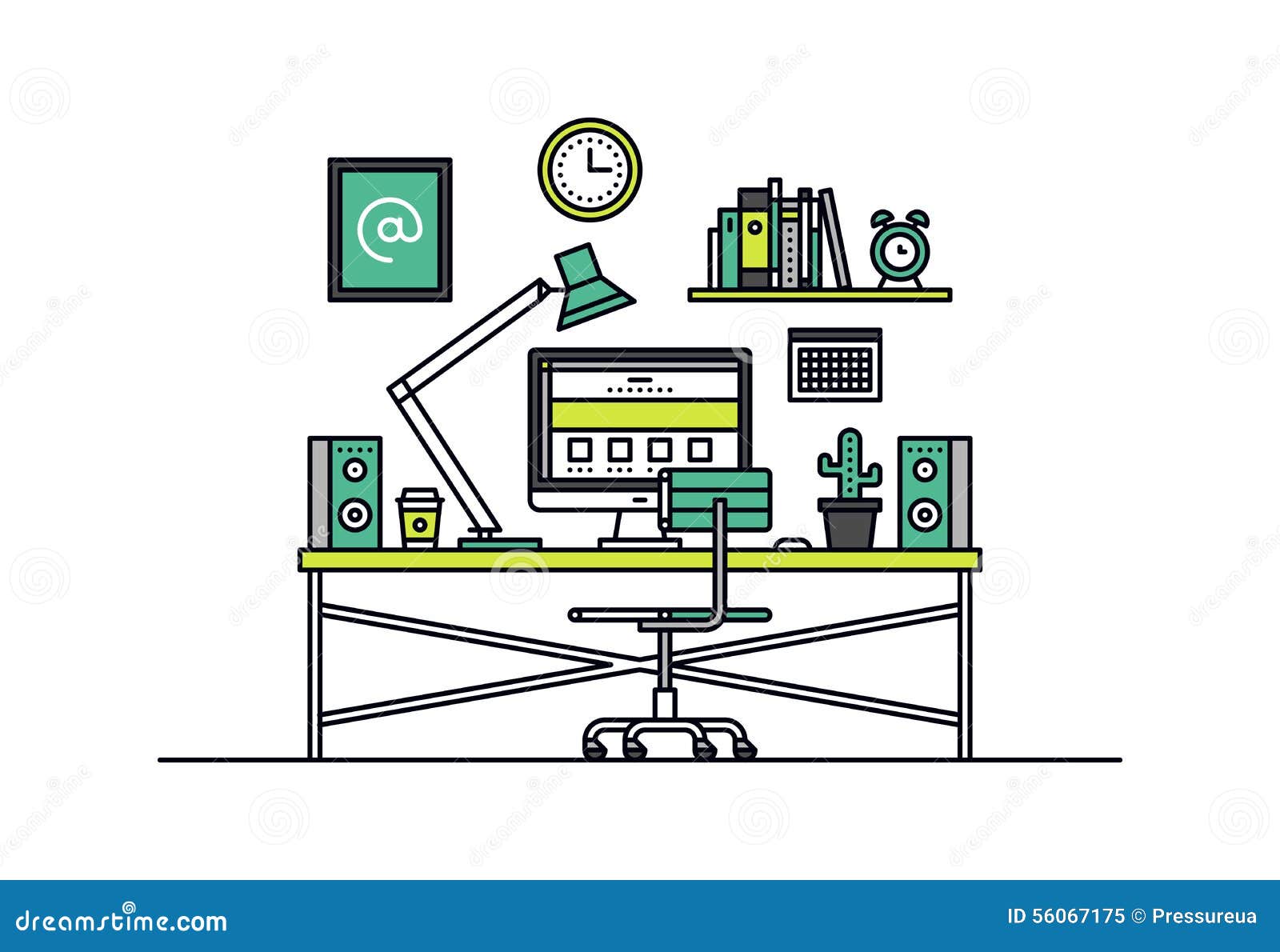 Web Designer Workplace Line Style Illustration Stock Vector ...