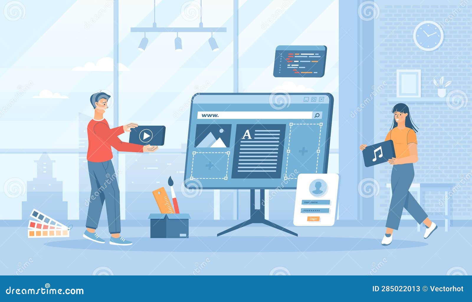 Web Designers Work on Computer Interface. Developing Web Page ...