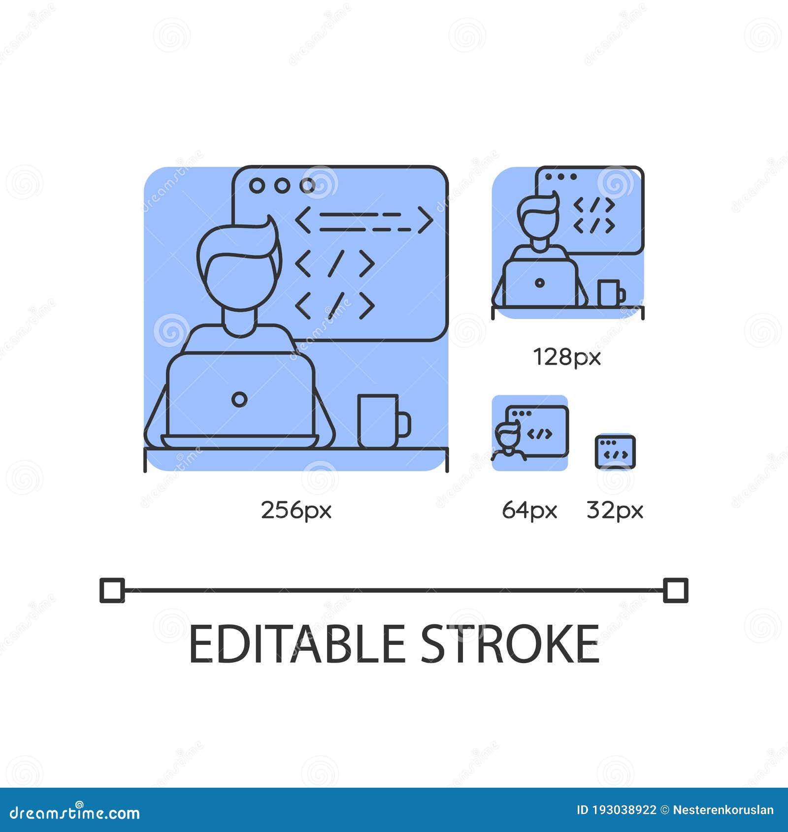 Web Developer Blue Linear Icons Set Stock Vector - Illustration of ...