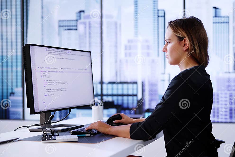 Web Developer Coding on Computer Stock Photo - Image of girl, working: 303488238