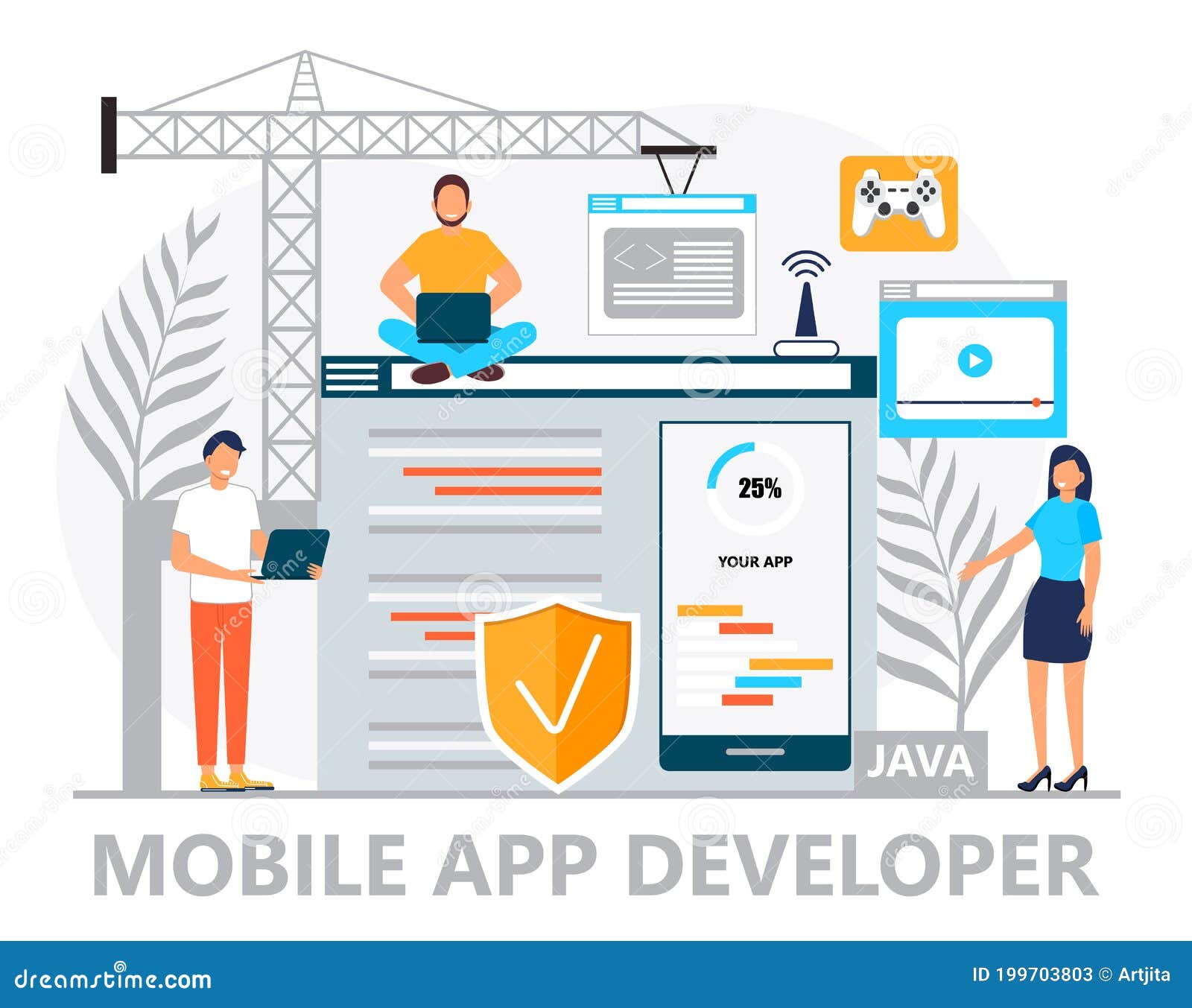 Web Developer Concept Vector For Landing Page Programmer Constructs Website Using Crane And