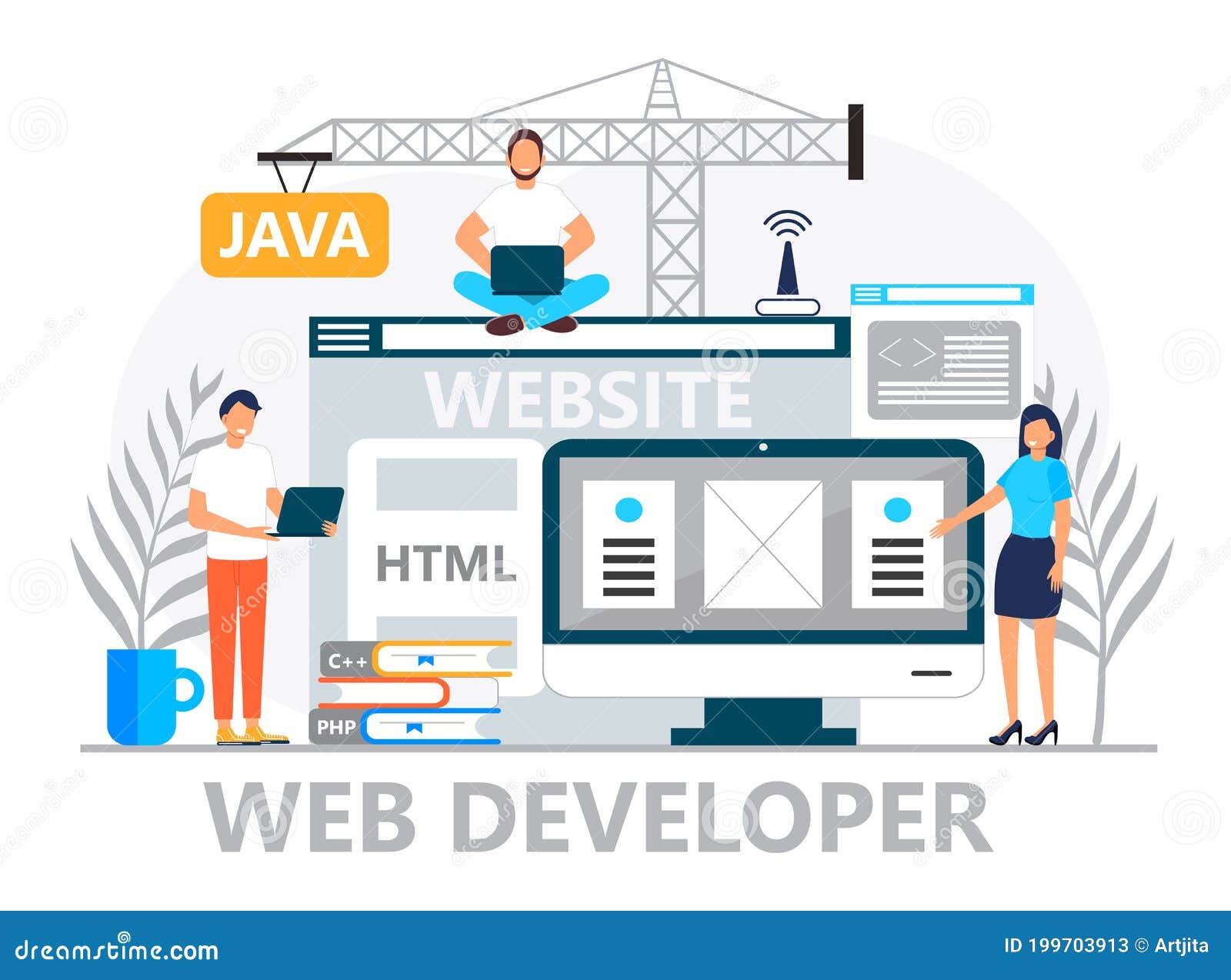 Web Developer Concept Vector for Landing Page. Programmer Constructs ...