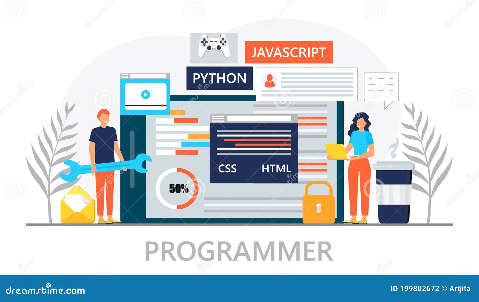 Web Developer Concept Vector For Landing Page Programmer Constructs Website And Writes Code