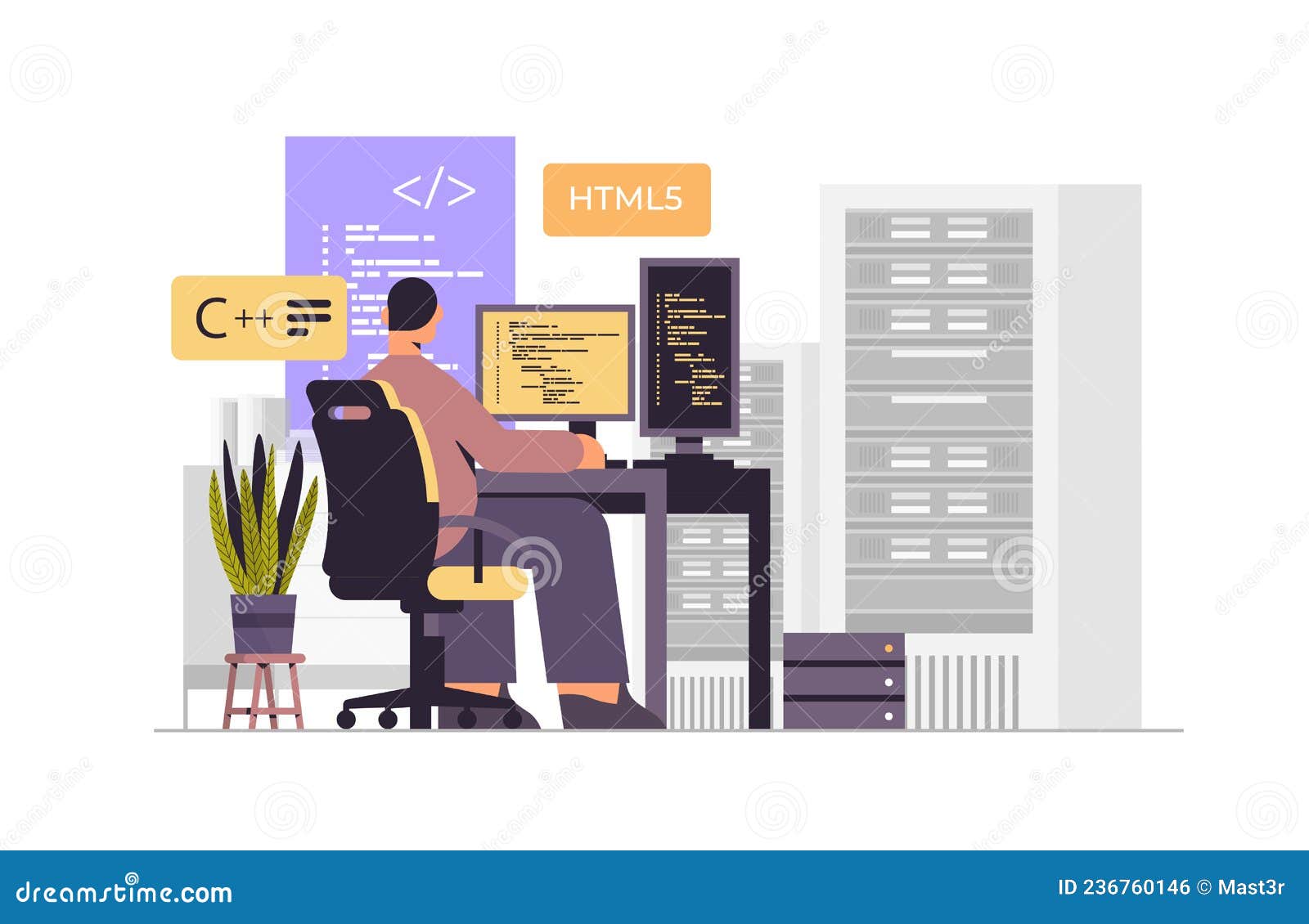 Web Developer Creating Program Code On Computer Monitor Development Of Software And Programming