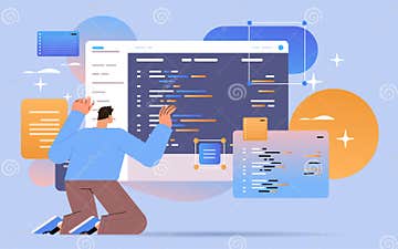 Web Developer Creating Program Code Development of Software and Programming Concept Horizontal ...