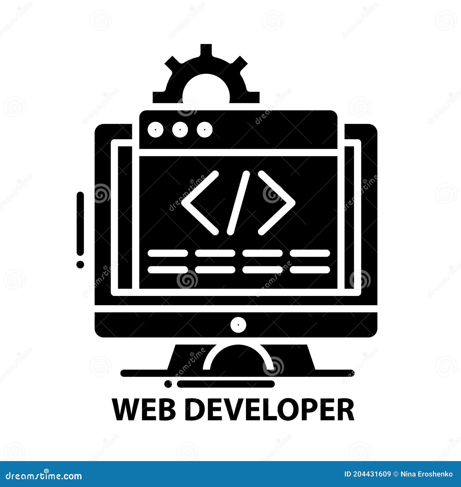 Web Developer Icon, Black Vector Sign with Editable Strokes, Concept ...