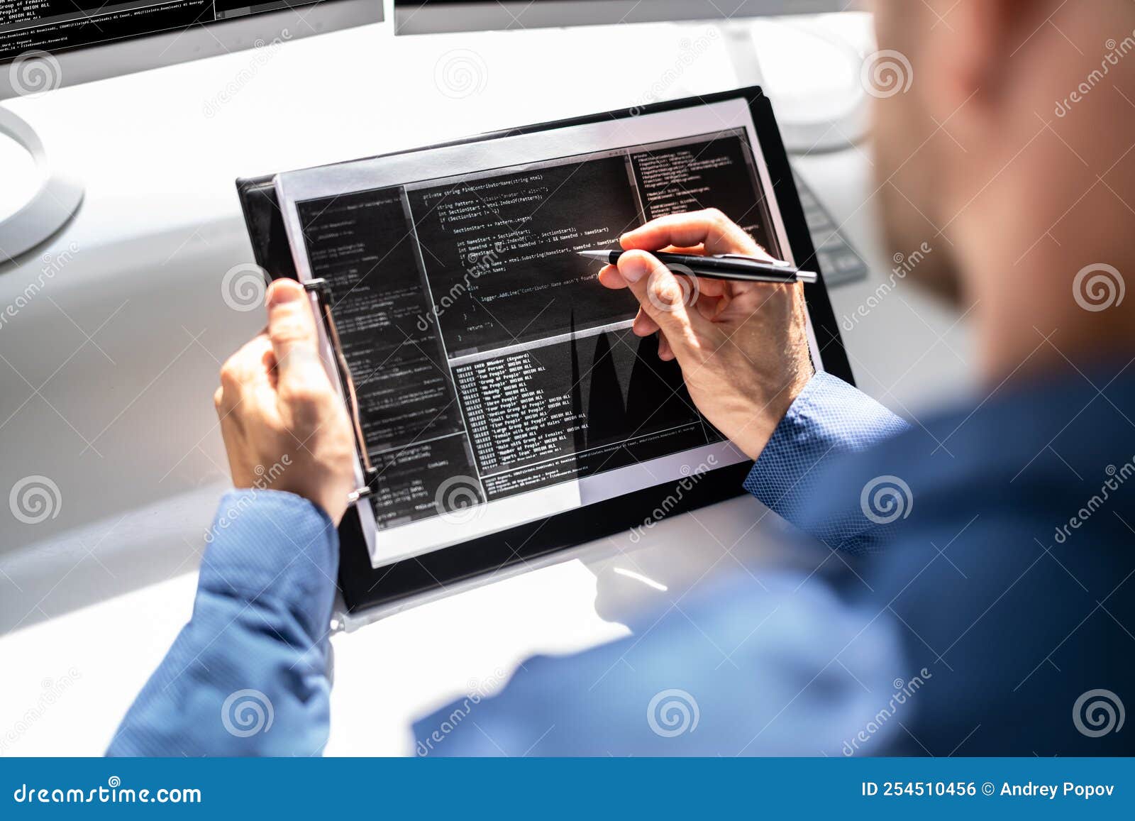 Web Developer Looking at Code Stock Photo - Image of business, monitor: 254510456