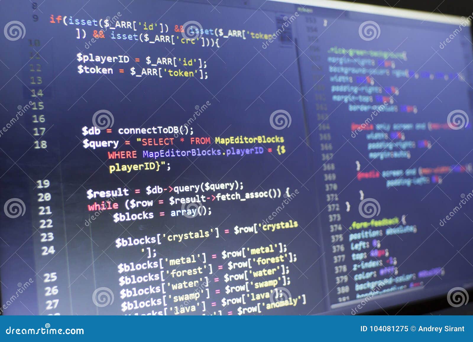 Web Developer Php And Css3lesssass Code Close Up Database Connecting Code Stock Image Image
