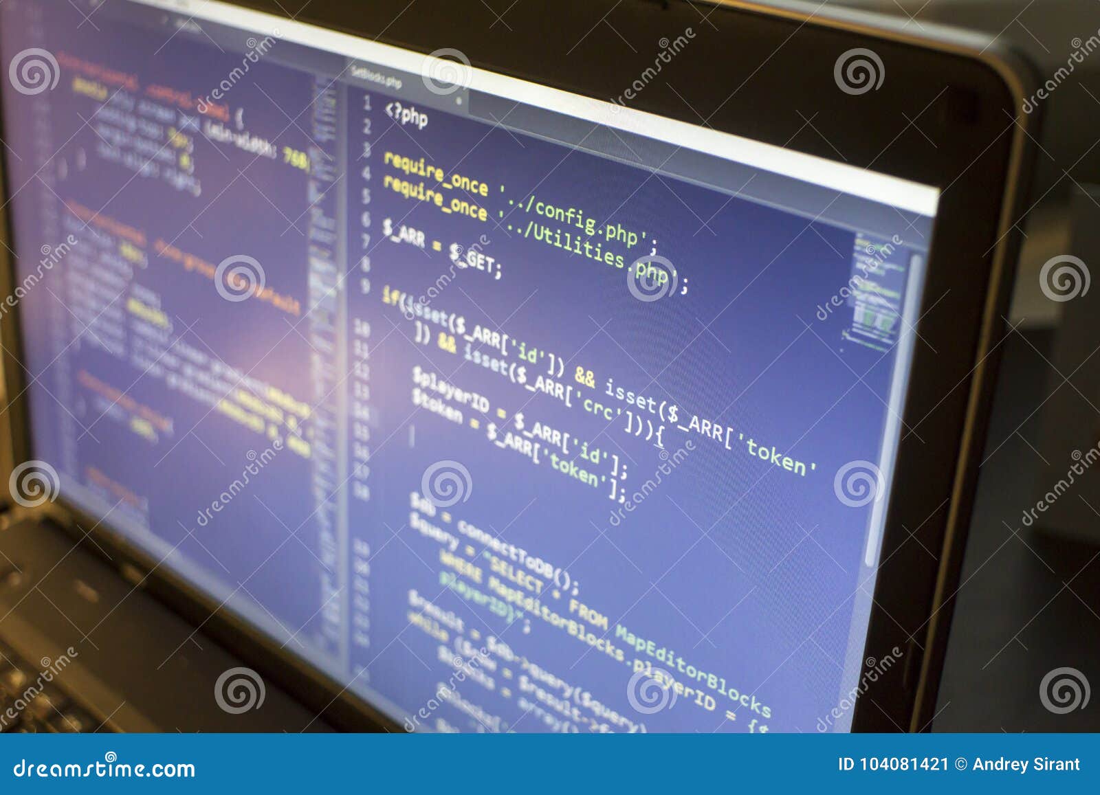 Web Developer Php And Css3lesssass Code Close Up Database Connecting Code Stock Image Image