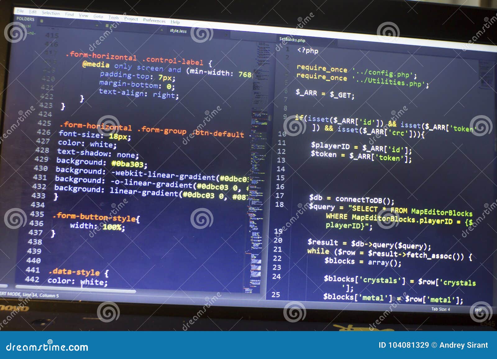 Web Developer Php And Css3lesssass Code Close Up Database Connecting Code Stock Image Image