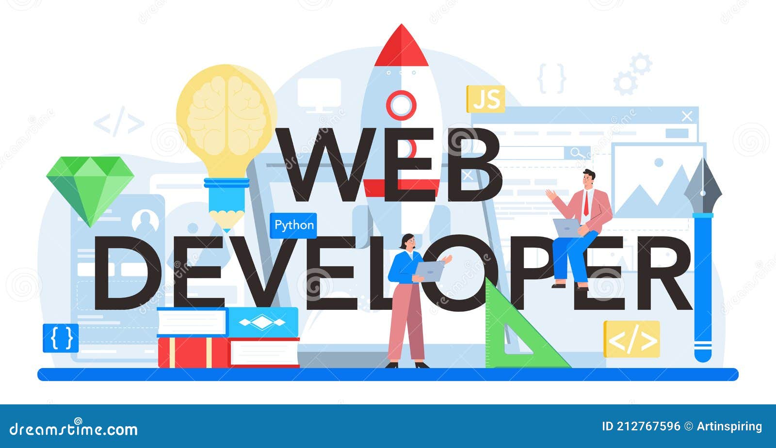 Web Developer Typographic Header. Website Optimization and Web Page ...