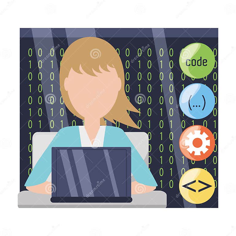 Web Developer Working on Computer Programming Coding Stock Vector ...