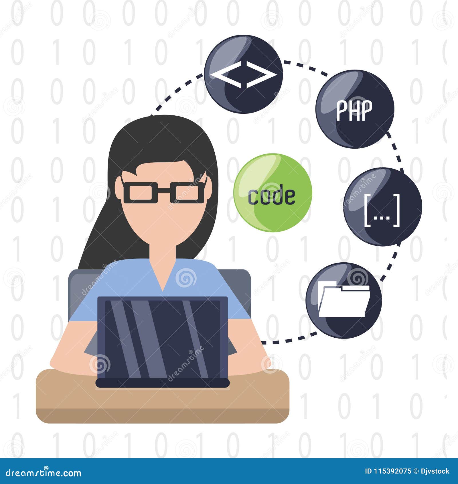 Web Developer Working on Computer Programming Coding Stock Vector ...
