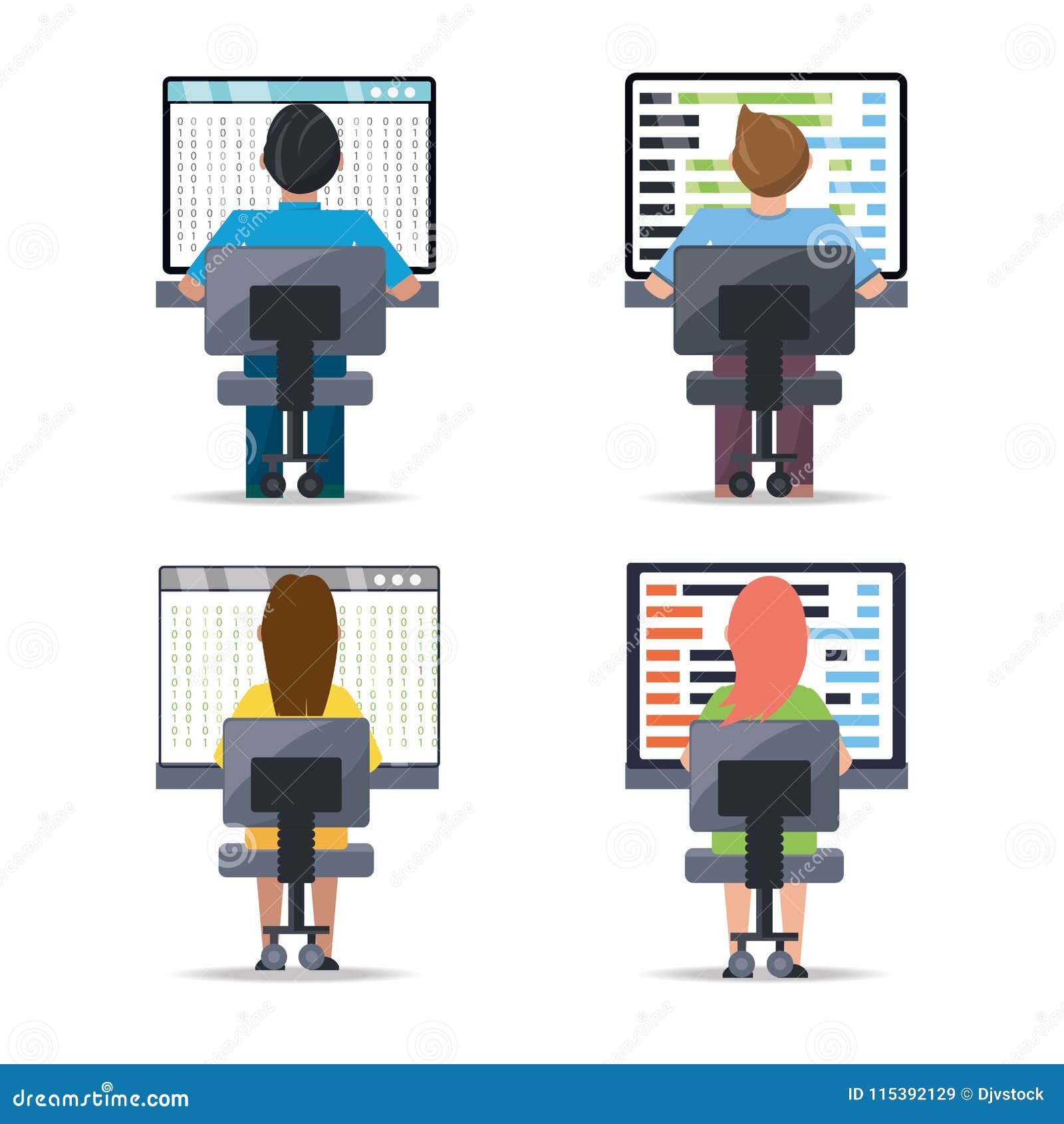 Web Developer Working On Computer Programming Coding Stock Vector