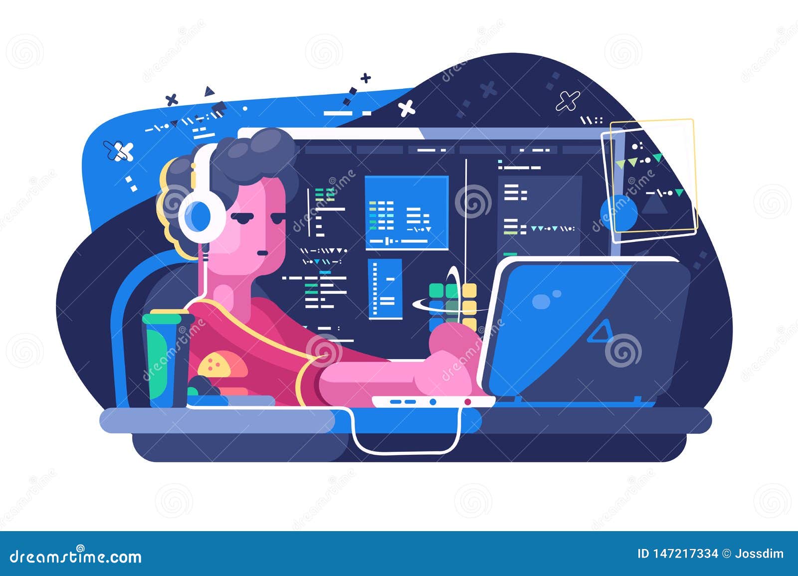 Web Developer Working on Laptop Stock Vector - Illustration of office ...