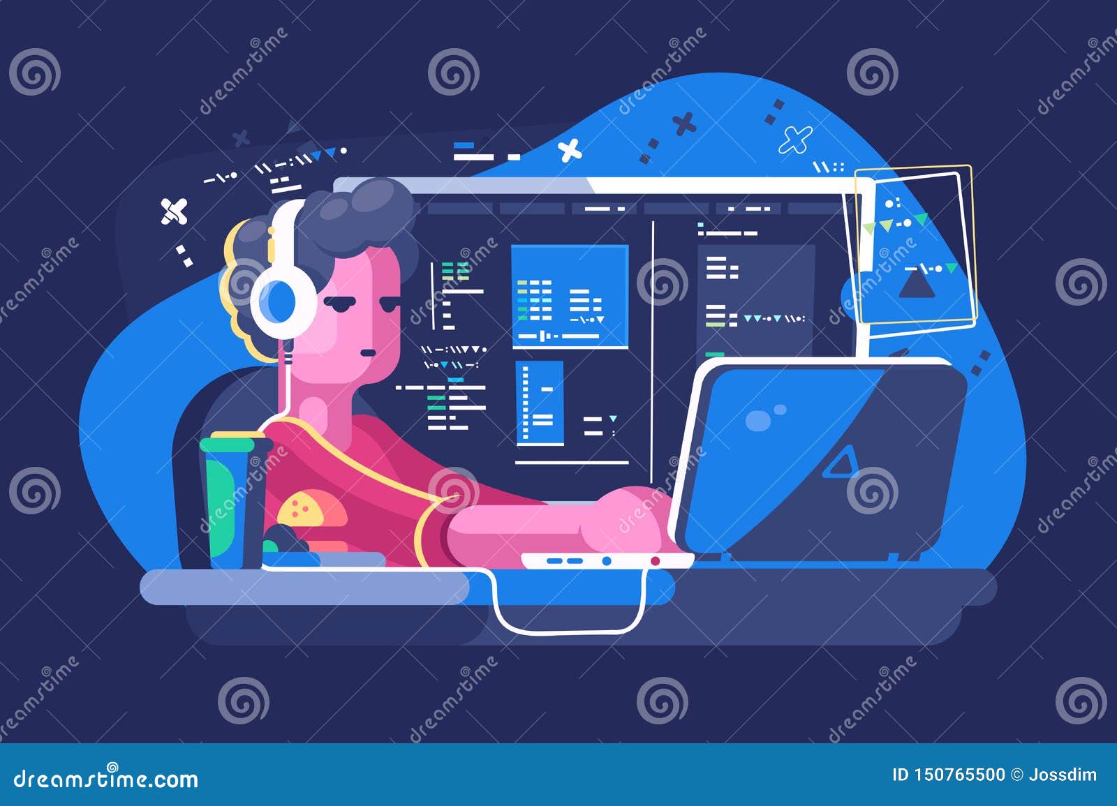 Web Developer Working on Laptop Stock Vector - Illustration of office ...