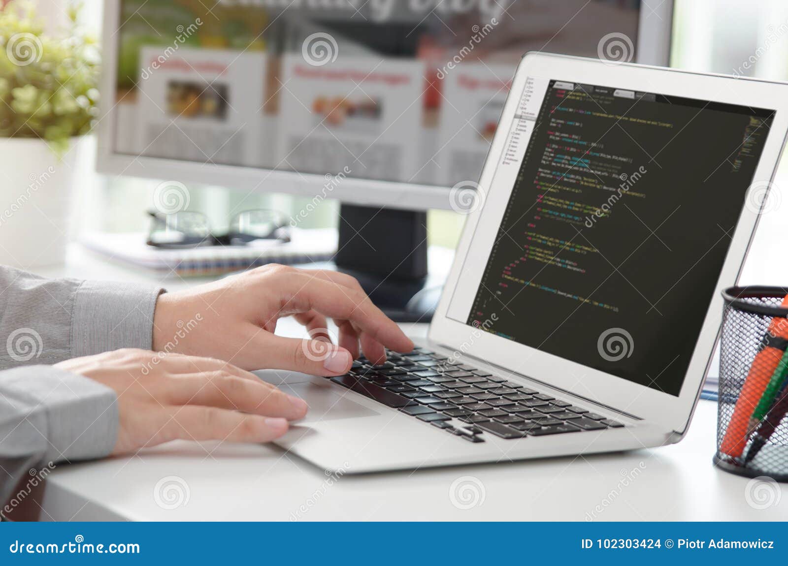 Web Developer is Working on New Website Stock Photo - Image of indoors ...