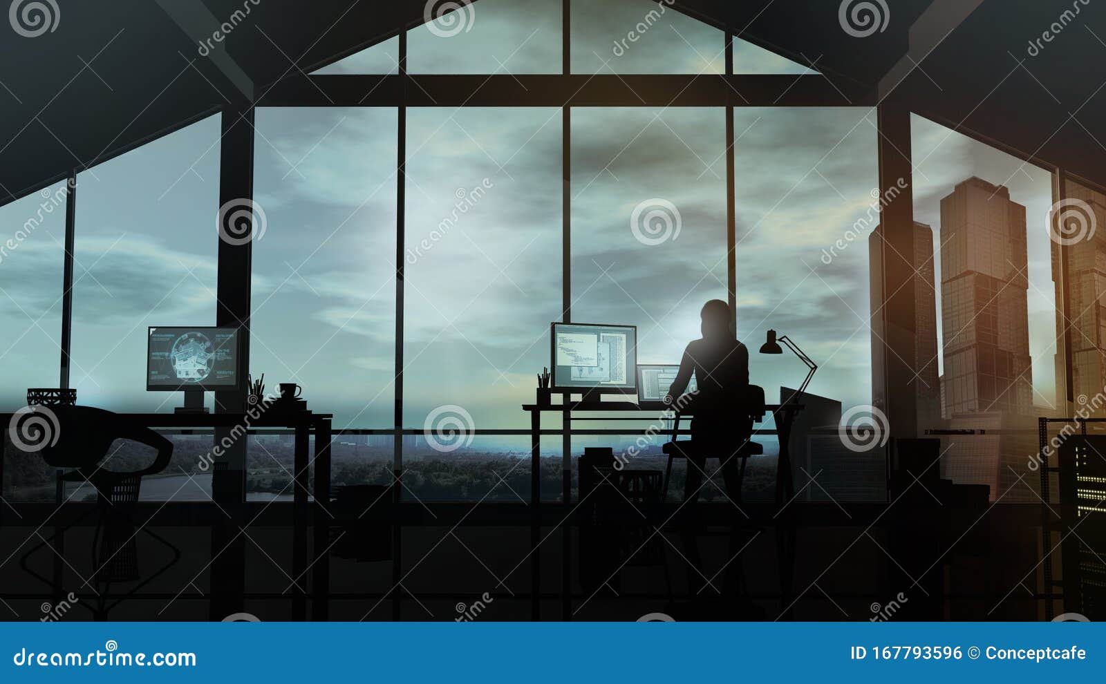 A Web Developer Works in Her Office in the Evening. Stock Photo - Image ...