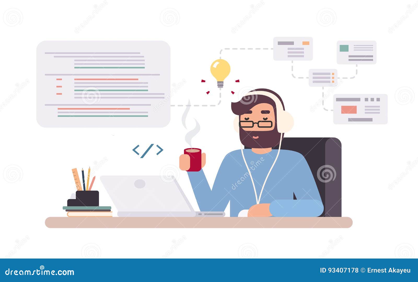 Young Programmer Man Character Coding. Vector Flat Cartoon Illustration ... Young Programmer Man Character Coding. Vector Flat Cartoon Illustration ...