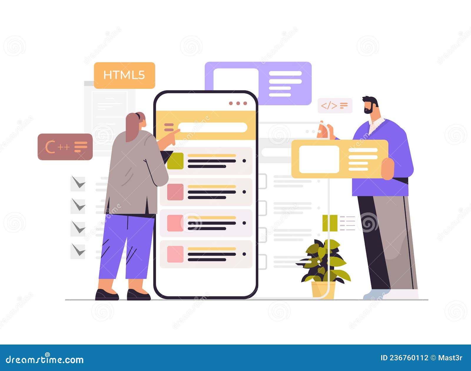 Web Developers Creating Program Code on Smartphone Screen Development of Software and ...