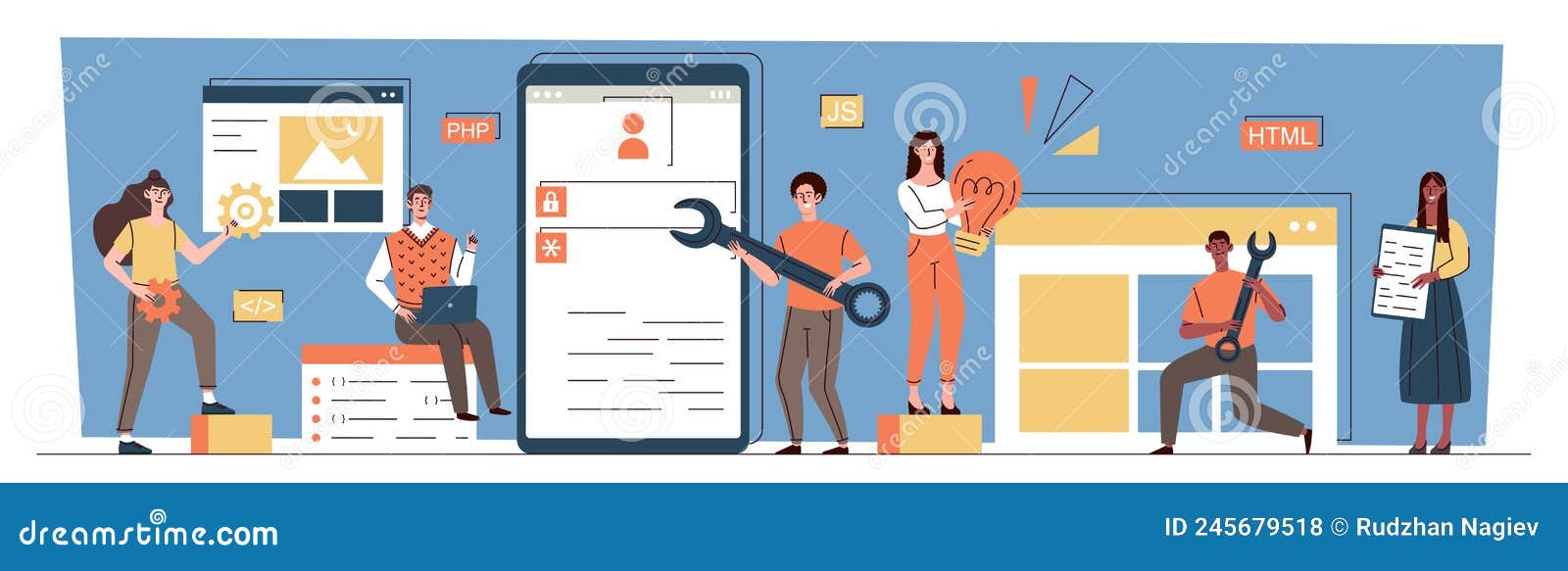 Programmers Create Website On Laptop. UX Or UI Designers Build And Setting Web Page On Monitor ...