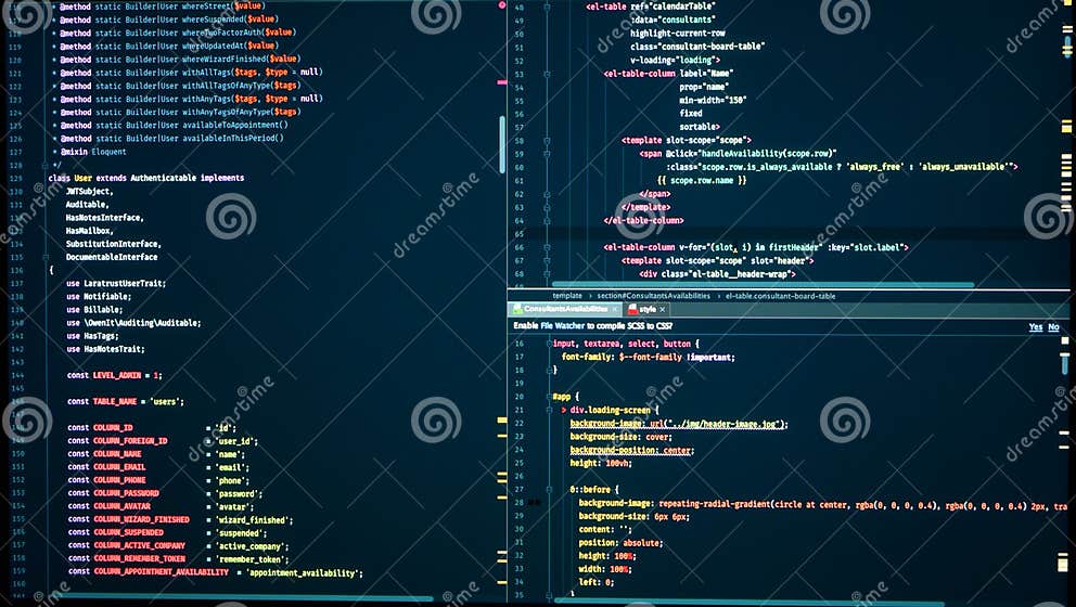 Web Developing of the Site Using Php Language. Php Code in the Editor, Markup, Front View Stock ...