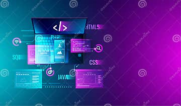 Web Development, Application Design, Coding and Programming on Laptop ...
