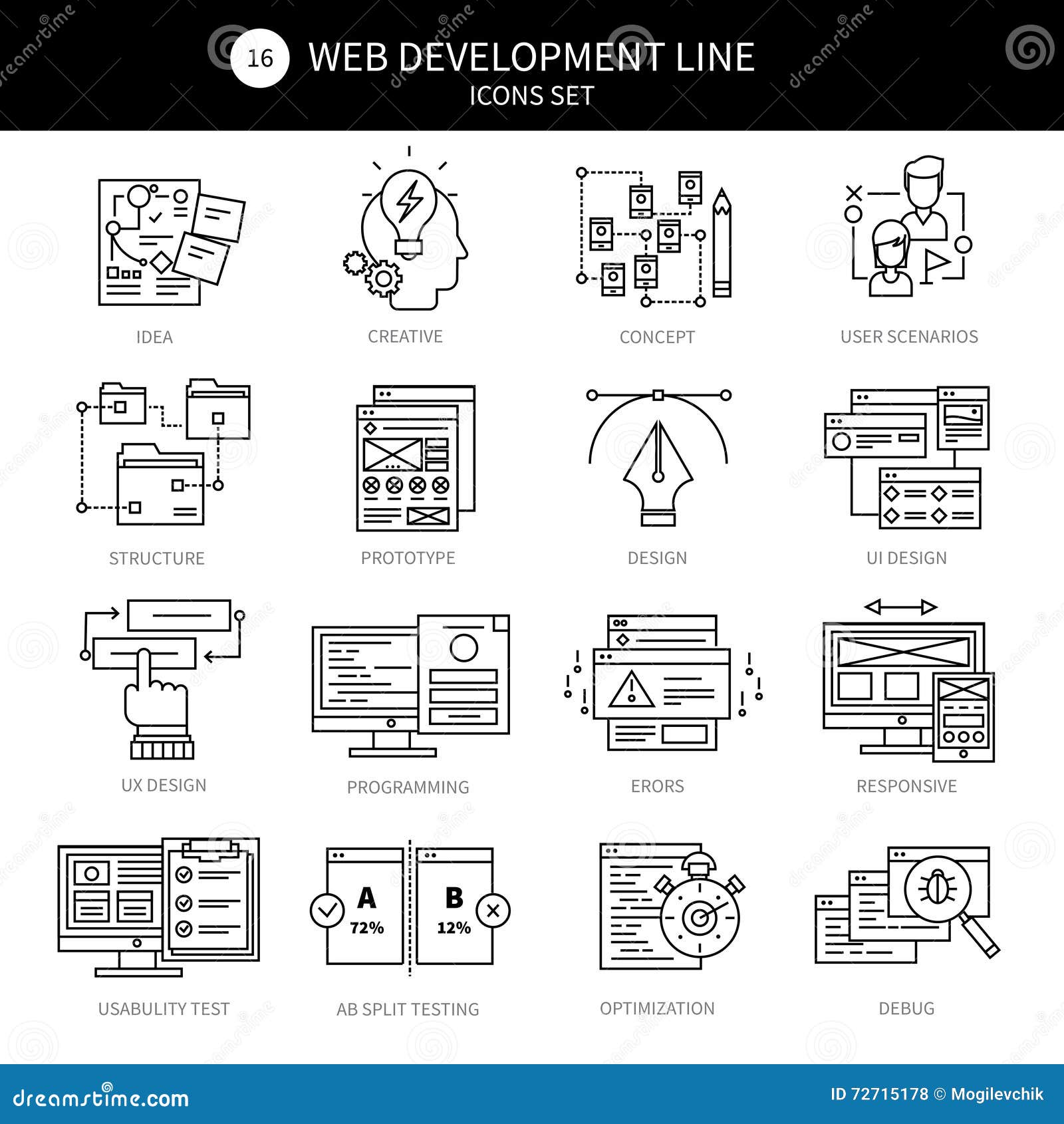 Web Development Black Line Icon Set Stock Vector - Illustration of ...