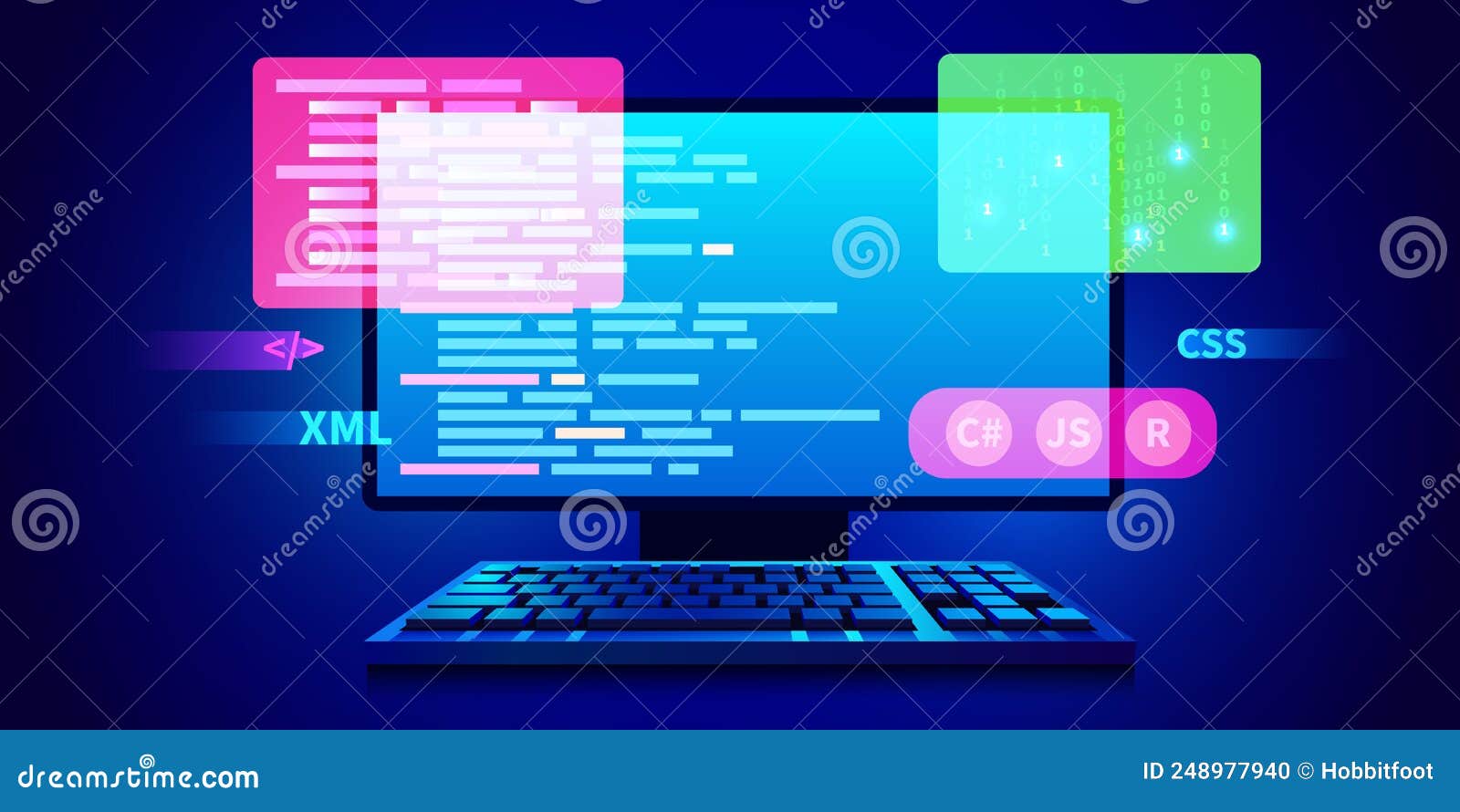 Web Development Coding And Programming Futuristic Banner Computer Code On Computer Stock