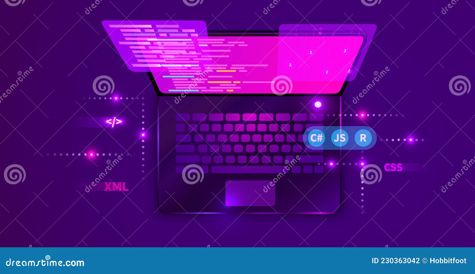 Web Development Coding And Programming Futuristic Banner Computer Code On Laptop Stock Vector