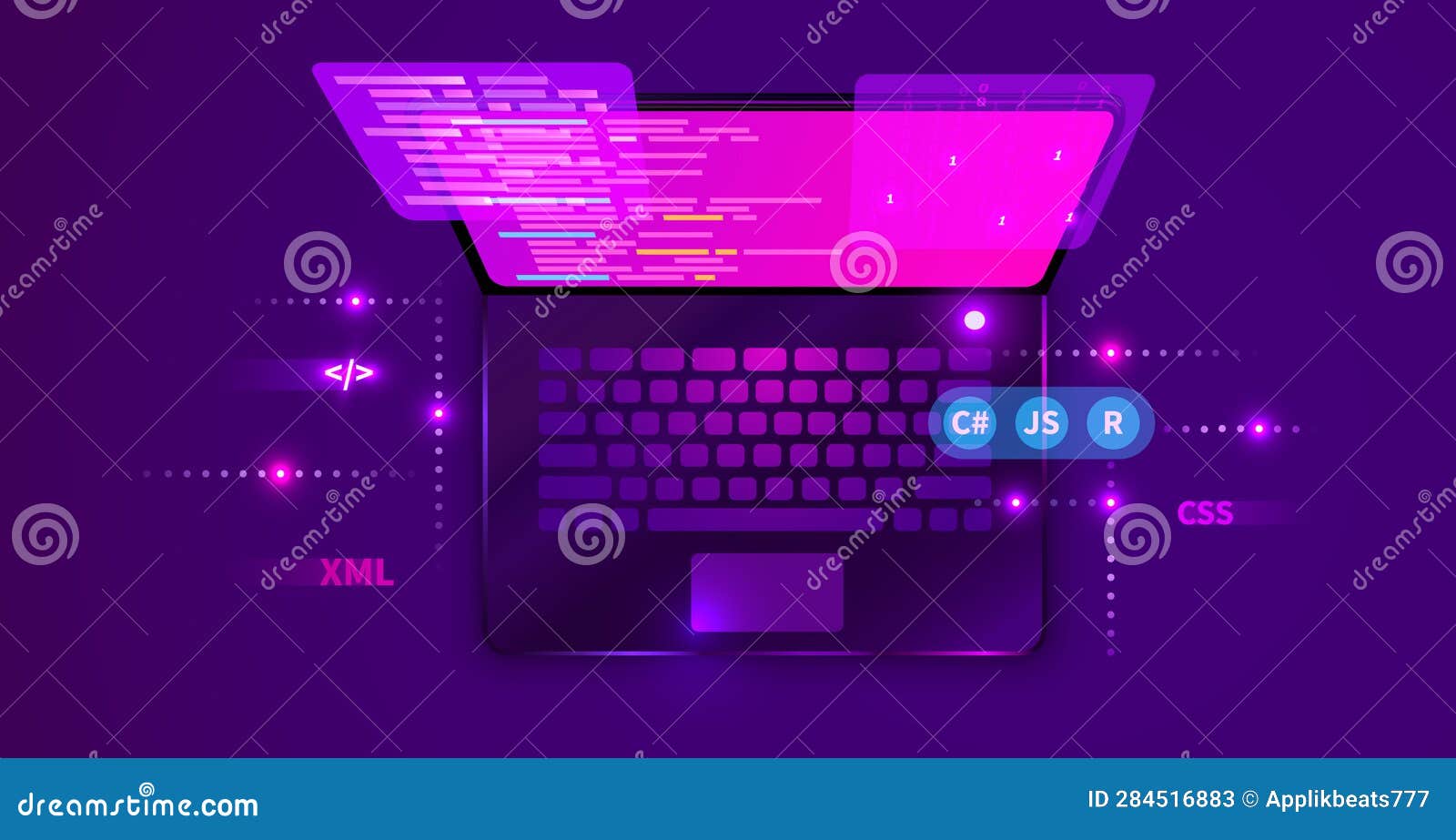 Web Development Coding And Programming Futuristic Banner Computer Code On Laptop Stock Vector 9509