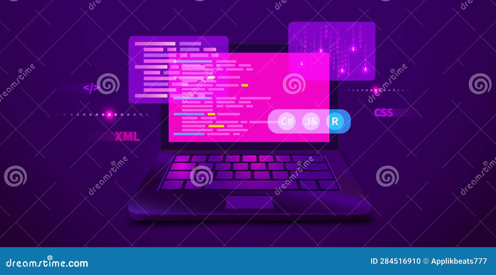 Web Development Coding And Programming Futuristic Banner Computer Code On Laptop Stock Vector 3241