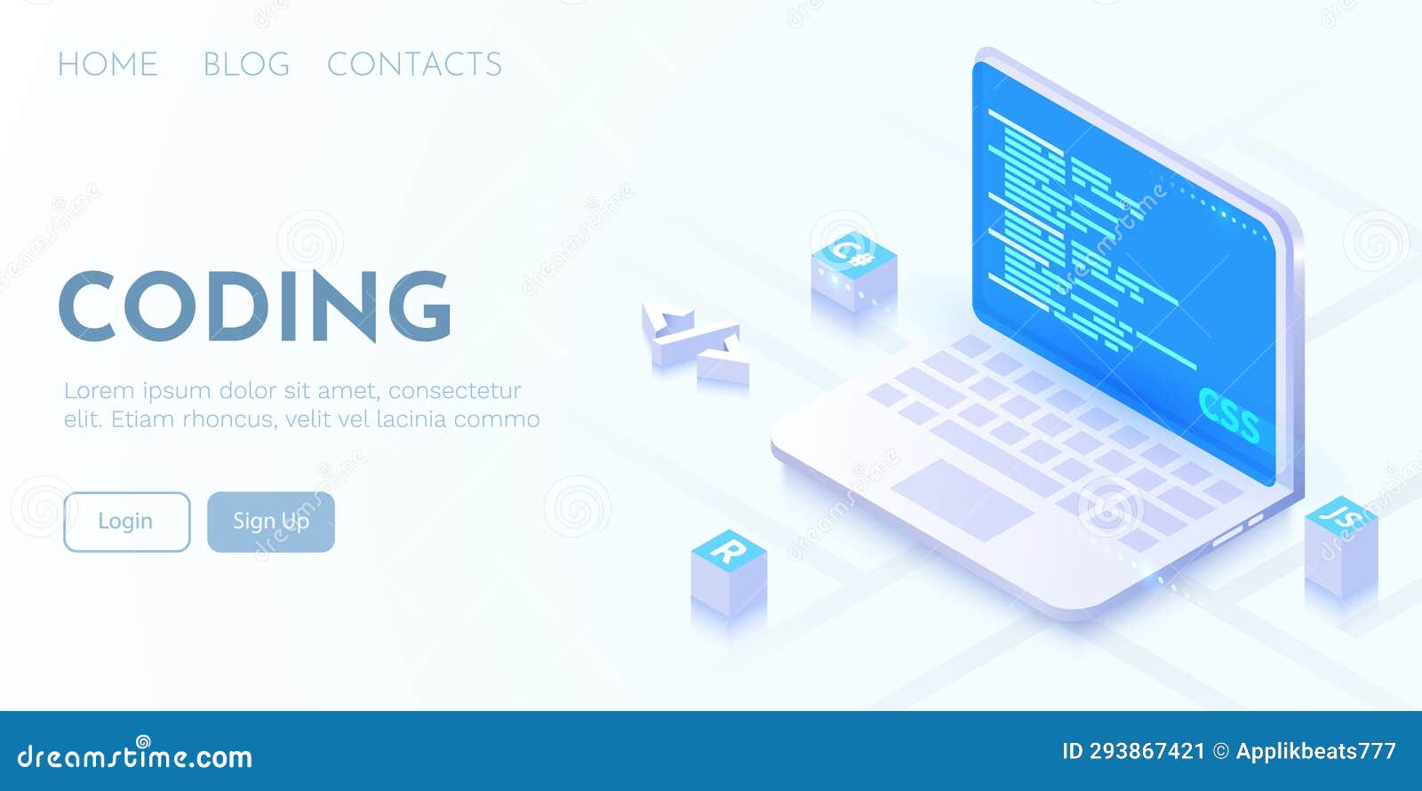 Web Development Coding And Programming Futuristic Banner Computer Code On Laptop Stock Vector