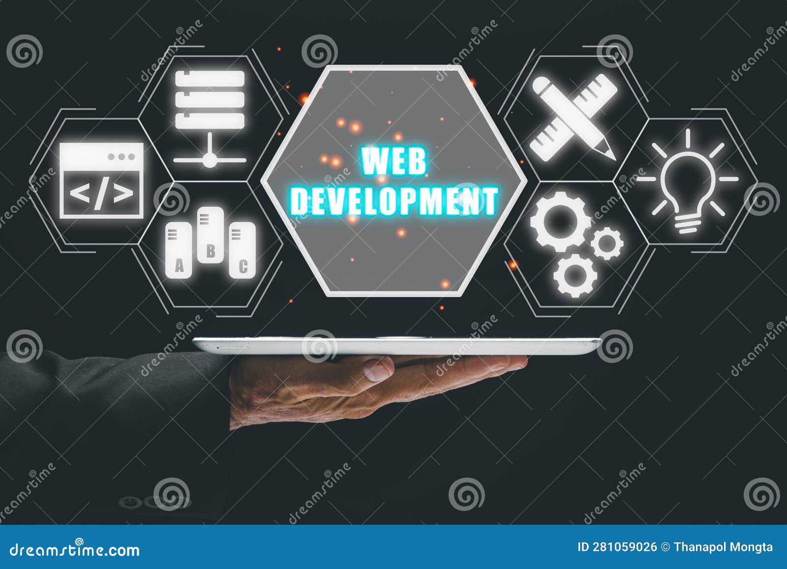 Business Person Using Tablet with Web Development Icon on Vr Screen ...