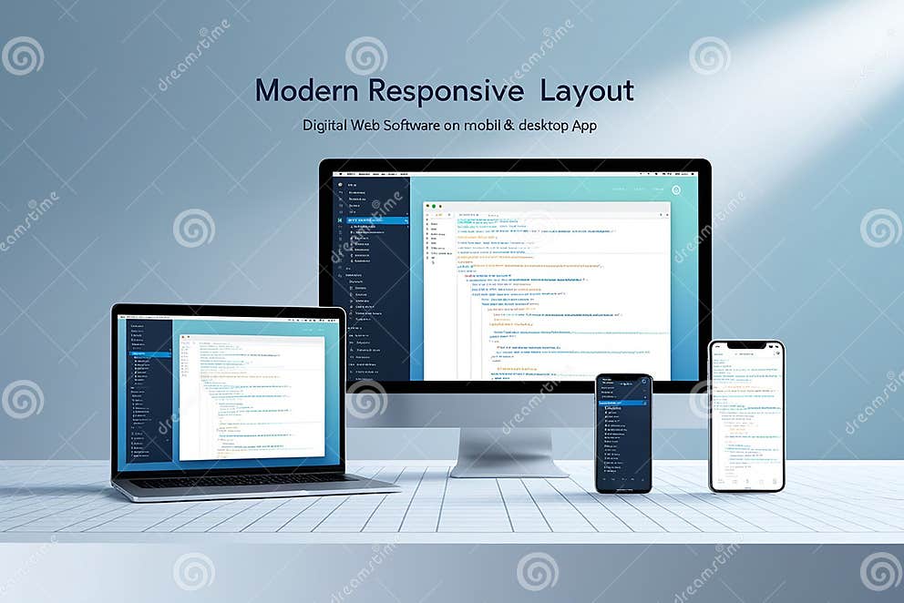 Web Development, Coding and Programming Responsive Layout Internet Site or App of Devices. Stock ...